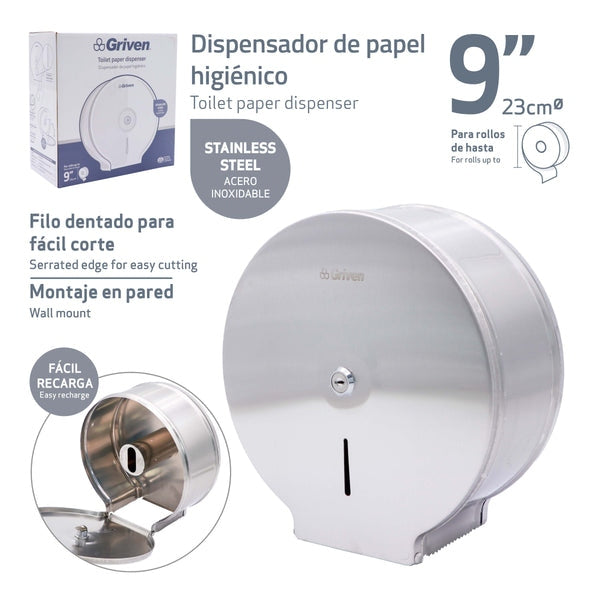 Dispensador De Papel Higiénico De Acero Griven De 9 Pulgadas – Soriega